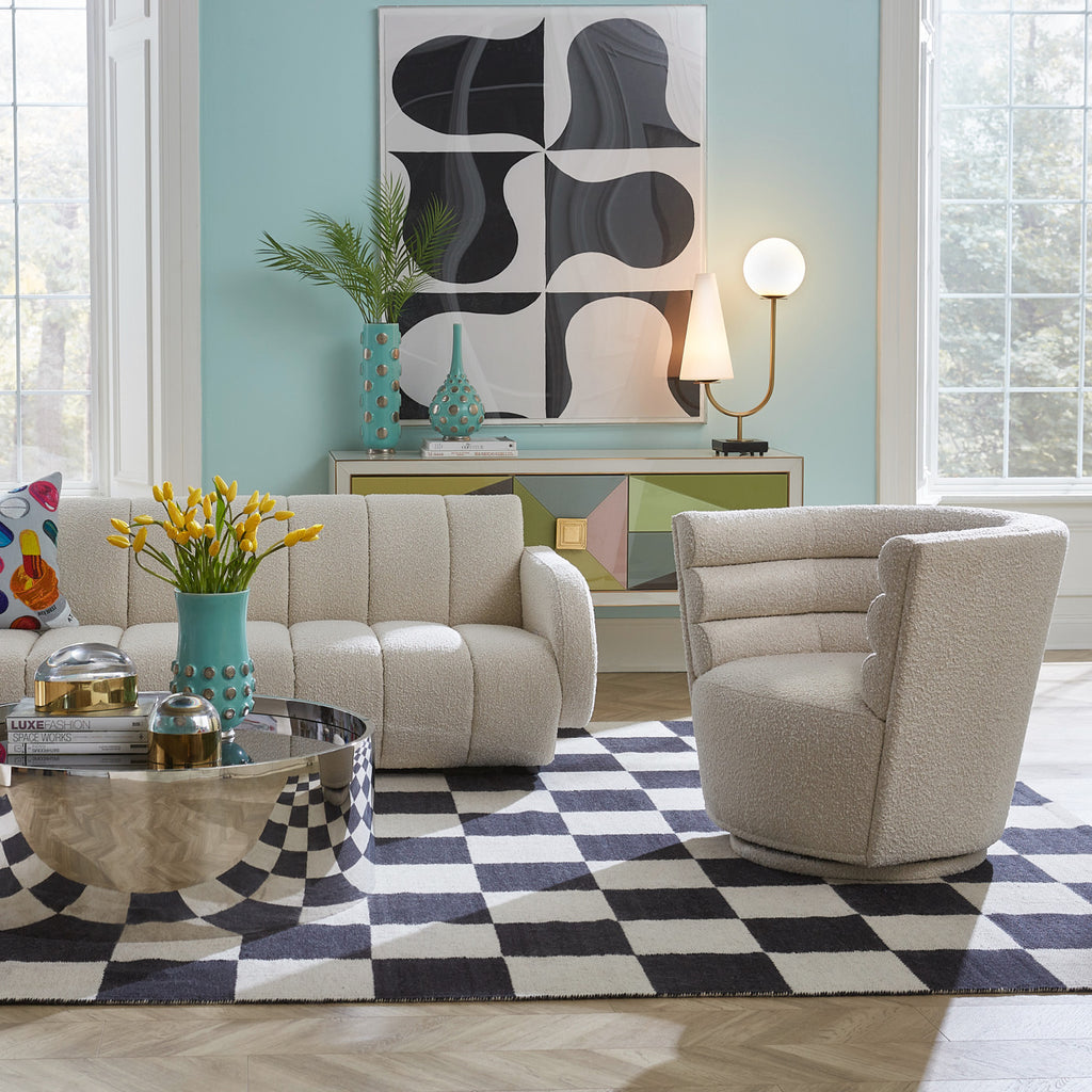 Jonathan Adler Maxime Club Swivel Chair Olympus Oatmeal White