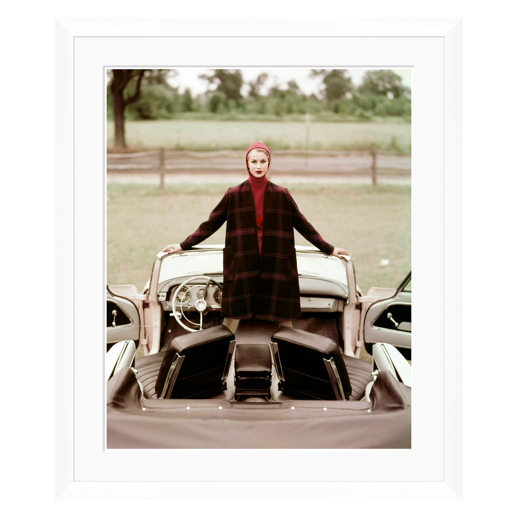 Conde Nast Collection, Model Standing in 1959 Chrysler Convertible ...